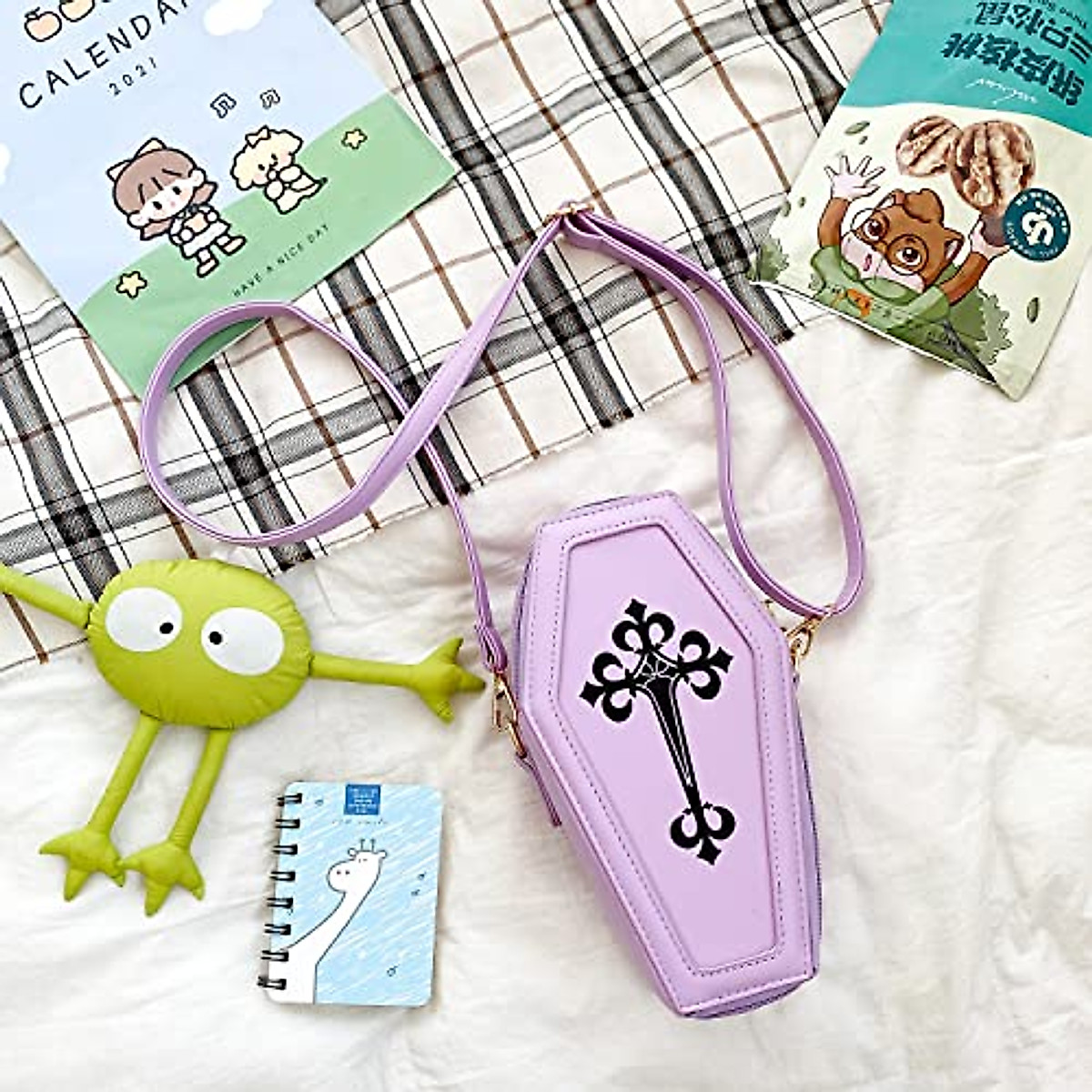 Gothic PU Leather Bag Women’s Crossbody Coffin Shape Bag Cell Phone Purse Small Shoulder Bag for Halloween Cosplay (Violet)