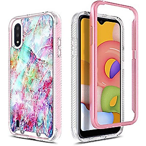 E-Began Case for Samsung Galaxy A01 with [Built-in Screen Protector], Full-Body Protective Rugged Bumper Cover, Shockproof Impact Resist Durable Case -Marble Design Fantasy