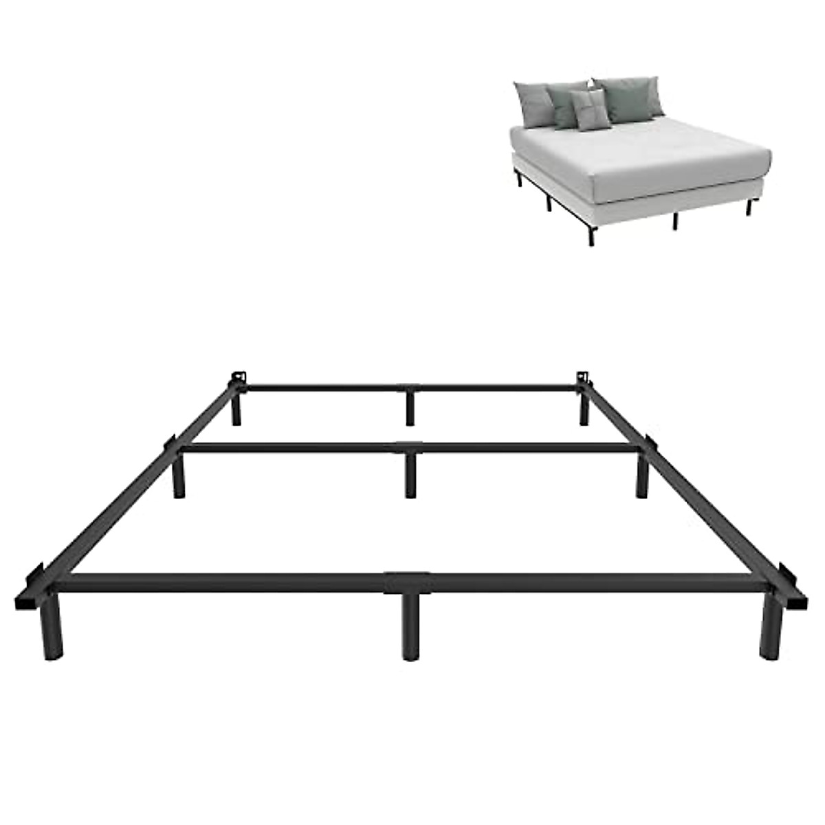 LIJQCI King Size Bed Frame, 7 in Metal King-Size Bed-Frame for Box Spring Foundation, Heavy Duty Bed Frame King Platform Easy Assembly, Noise Free, Black