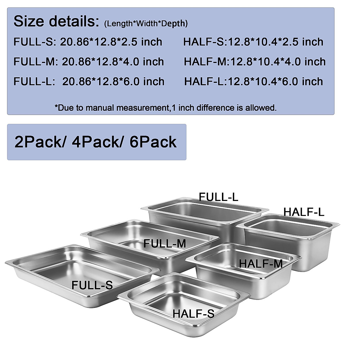 ORNKAT Hotel Pans Stainless Steel Steam Pan 4 Pack 1/2 Half Size 4.0"&6.0" Trays Household Restaurant Food Catering Tray Anti-jamming Bread Salad Table Pans