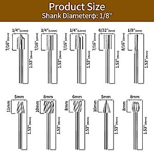 20Pc HSS Router Carbide Engraving Bits and Router Bit Set with 1/8"(3mm) Shank for Power Rotary Tools Accessories for DIY Woodworking, Carving, Engraving, Drilling, Sculpting