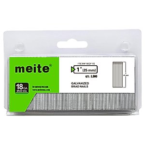 meite 18 Gauge Brad Nails, 1 Inch 18GA Brad Nails Galvanized Small Finishing Nail Gun Nails for Pneumatic, Electric Brad Nailer Gun (1,000 Counts)