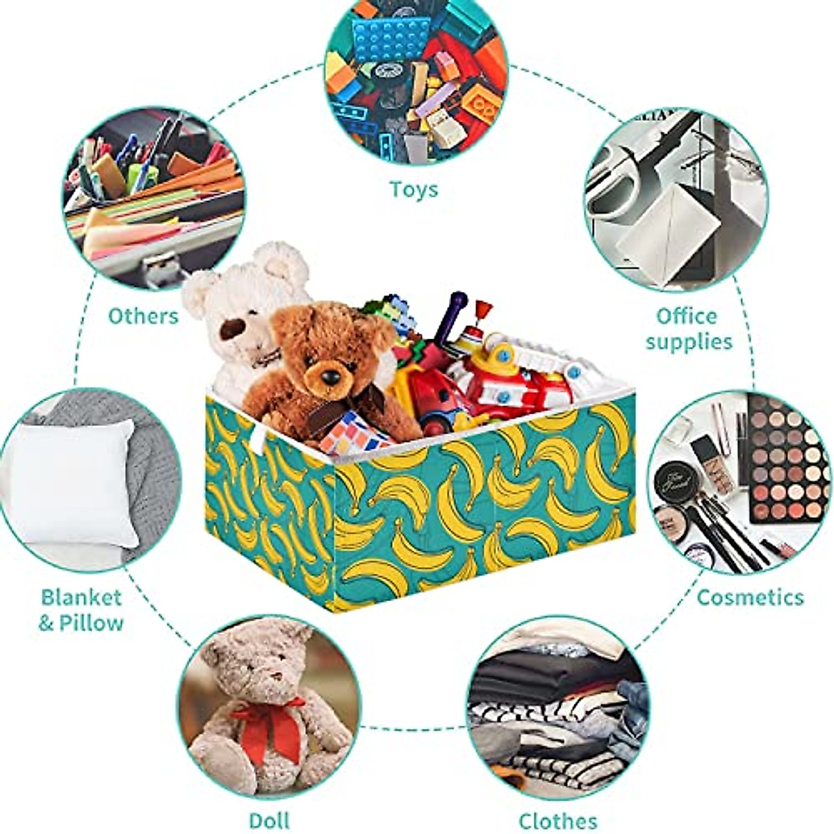 visesunny Closet Baskets Banana Storage Bins Fabric Baskets for Organizing Shelves Foldable Storage Cube Bins for Clothes, Toys, Baby Toiletry, Office Supply