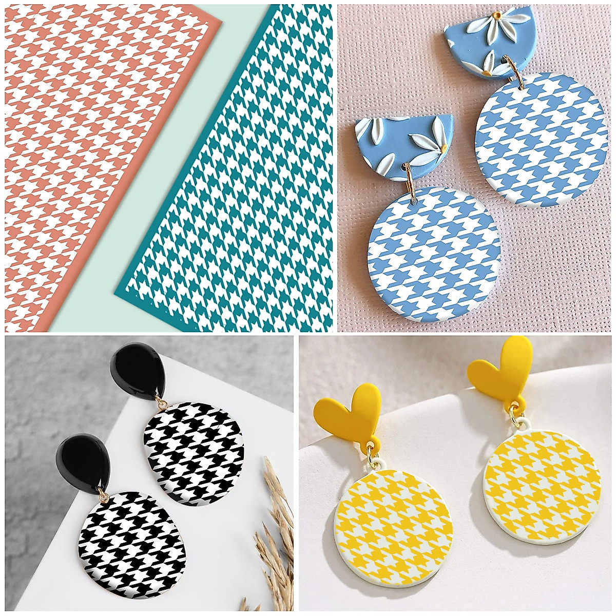 BABORUI Silk Screen Stencils for Polymer Clay, 3Pcs Reusable Silk Screen Stencils with 2Pcs Clay Scraper for Polymer Clay Cutters Clay Earring Jewelry Making Kit