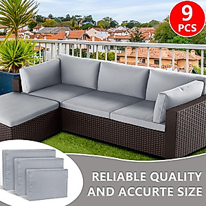 SUSIE'S GARDEN 9p Patio Cushion Covers Outdoor Patio Cushions Covers Replacement Waterproof with Zipper for 6 Pcs Patio Furniture Set, Slipcovers for Outdoor Cushions Covers Passive Gray, Covers Only