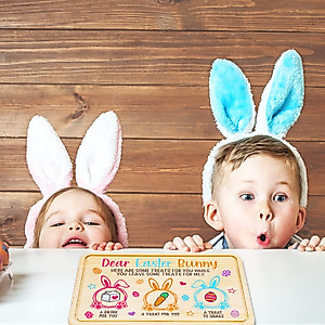 Whaline Easter Cookie Plate Dear Easter Bunny Wooden Cookie Tray Easter Egg Carrot Drink Wooden Treat Plate Rectangle Easter Tray Bundle for Easter Gifts Decoration Supplies, 11.8x7.8 Inch