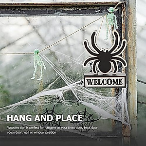 ABOOFAN Halloween Wood Table Decor Black Bat Spider Wooden Cutouts Figurine Wood Welcome Sign Haunted House Party Table Decor