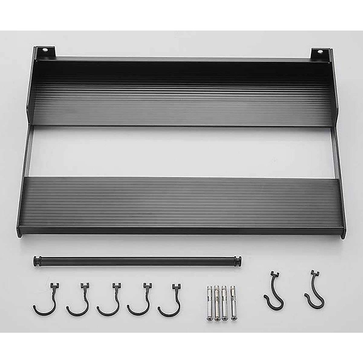 Kitchen Microwave Storage Rack, Home Wall Rack, with 5 Hooks Wall Mounted Oven Tray, Microwave Storage Bracket (21.7 * 15 * 3.4 inches, Black)