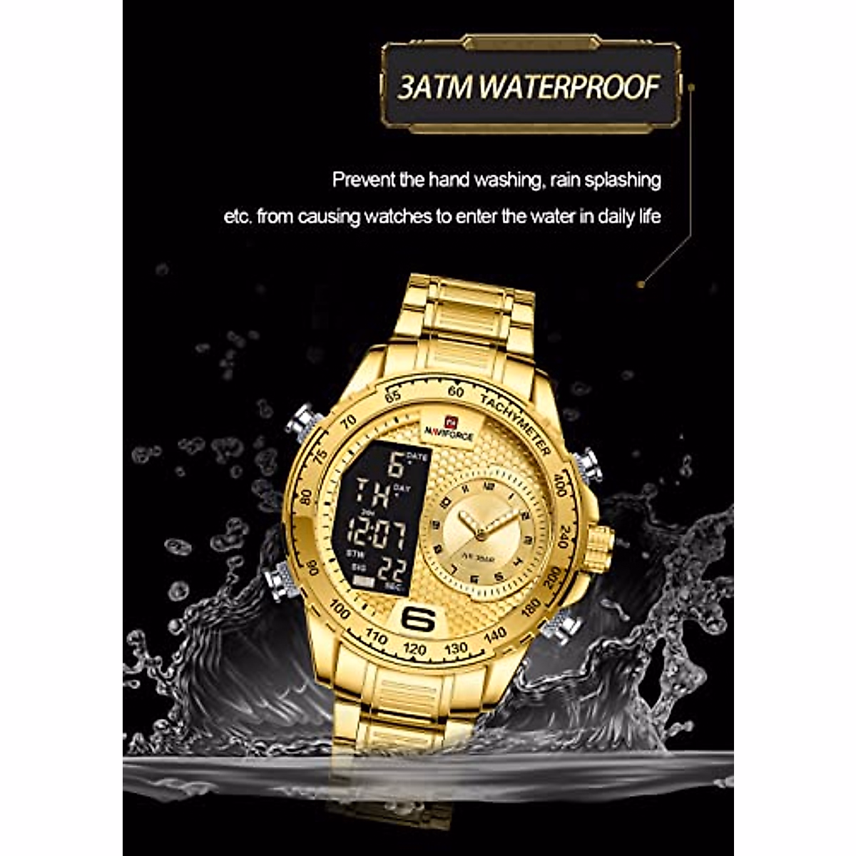 NAVIFORCE Watch for Men Dual Display Digital Quartz Watches Multifunctional Business Stainless Steel Wristwatch