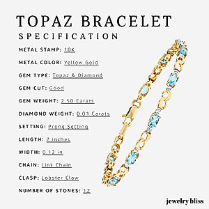 10k Yellow Gold Oval Blue Topaz and Diamond Accent Infinity Link Bracelet