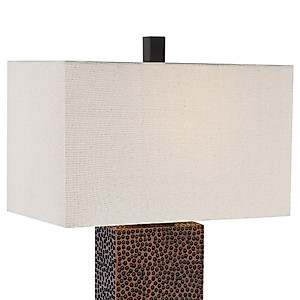 360 Lighting Caldwell Rustic Farmhouse Table Lamps 24.75" Tall Set of 2 Bronze Hammered Textured Fabric Rectangular Shade for Bedroom Living Room House Home Bedside Nightstand Office Family