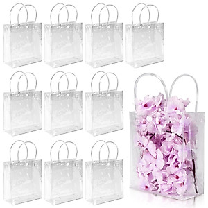 MAQIHAN Clear PVC Gift Bags With Handles 10 PCS PVC Party Favor Bags Transparent Party Favour Plastic Gift Bags 5.9X6.3 Inches Clear Mini Tote Goodie Bag Bulk PVC Plastic Bags With Handles For Gifts