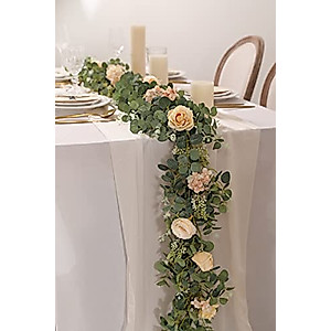 Serra Flora 6FT Artificial Flowers Eucalyptus Garland with Roses Flower Vine Greenery Hanging Plant for Wedding Party Arch Table Arrangement Indoor Outdoor Backdrop Wall Decor