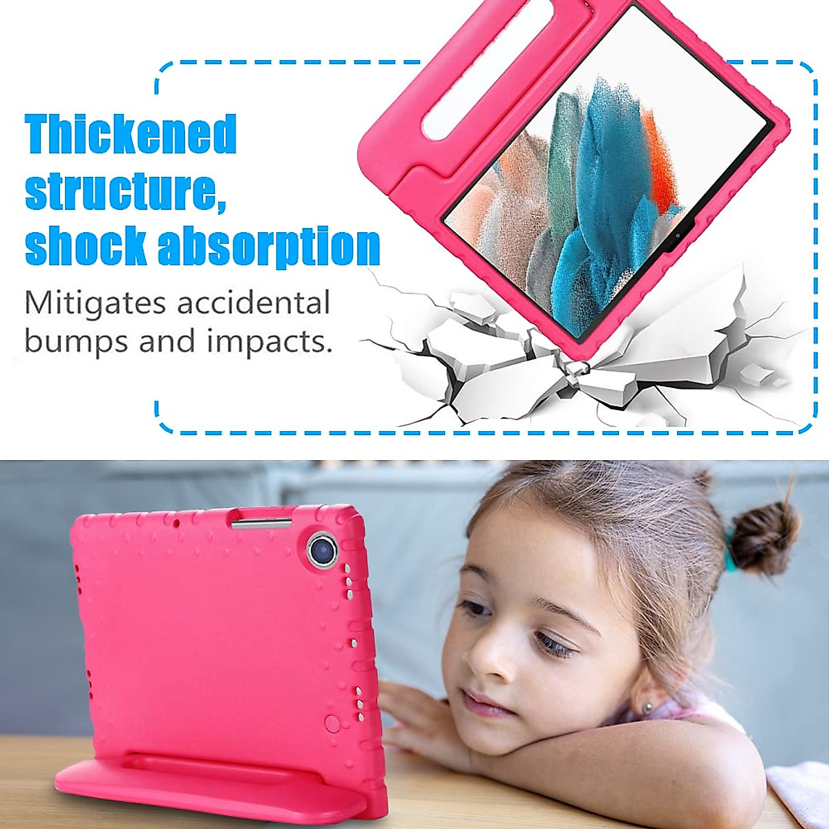 BOWOSEN Kids Case for Samsung Galaxy tab a8 10.5 Inch, Heavy Duty Shockproof Rugged Case with Handle Holder, Samsung Galaxy tab a8 10.5 Tablet Case 2022 (x200/205/207). Pink