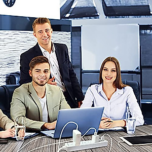 Power Strip with USB ZLMHONE Power Strip with 4 Outlet 3 USB Ports 5 Feet Extension Cord Multi Outlets Flat Plug Power Bar Desktop Charging Station for iPhone/iPad/PC/Home/Office/Dorm/Travel