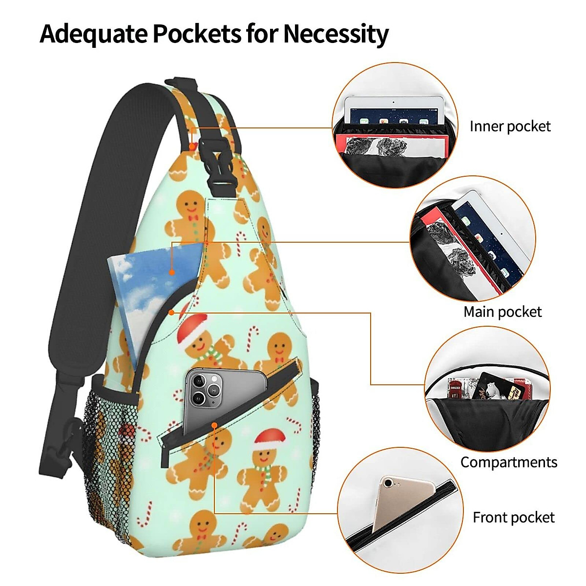 Mvirnsw Gingerbread Men Pattern Sling Bag Crossbody Backpack Hiking Travel Daypack Chest Bag Shoulder Bag For Women Men
