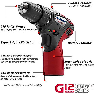 ACDelco ARD12119T G12 Series 12V Cordless Li-ion 3/8” 265 In-lbs. Compact Drill Driver - Bare Tool Only