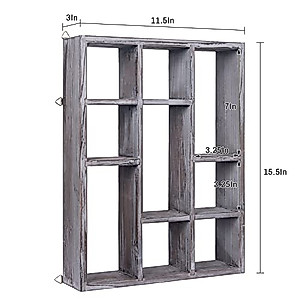 bluegift Shadow Box Display Shelf 9-Slot Rustic Wood Wall Mountable & Freestanding Shelf for Table or Desk, Torched Brown