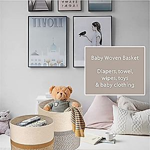 OHROS 1 Piece Woven Baskets For Storage Cotton Rope Baskets For Organizing 11 Inch Cube Storage Bin Small Laundry Basket For Bathroom Cat Dog Toys Bin Clothes Closet Storage Shelf Organizer 11x11x11''