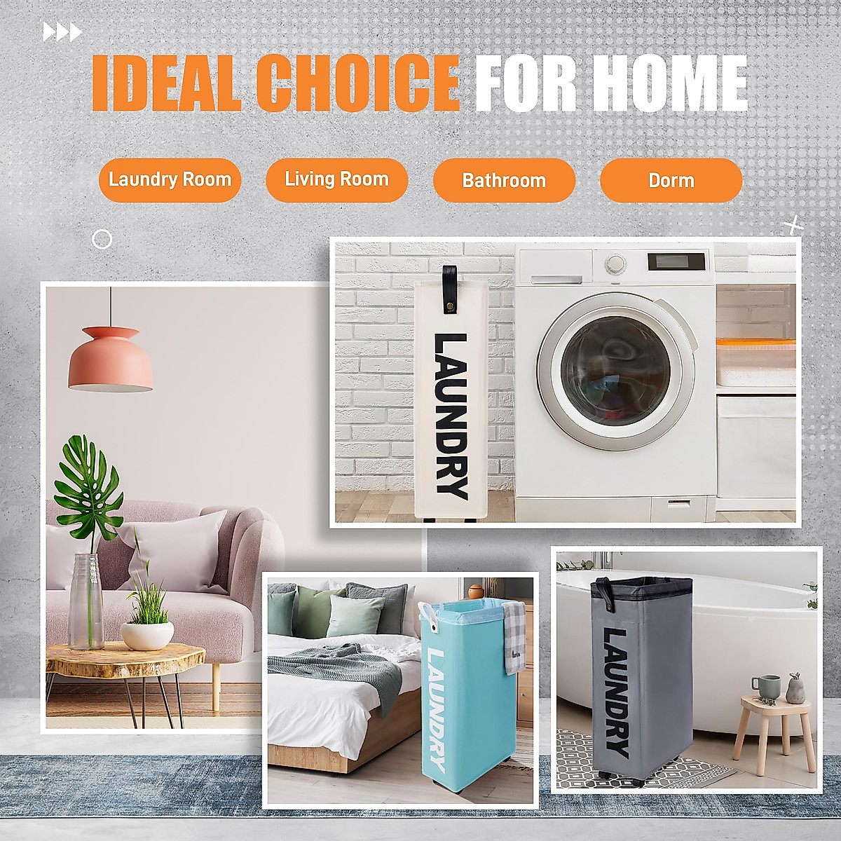 Caroeas 30" Rolling Laundry Basket Slim with Handle on Wheels, Foldable Laundry Hamper, Collapsible Laundry Bag and Organizer, Tall Thin Storage Basket Bin (Dark Grey)