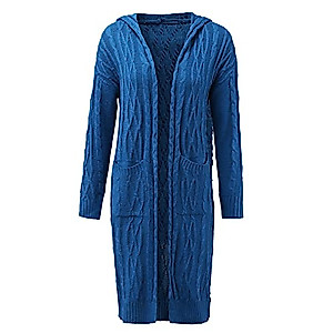 Women Casual Coat Top Winter Solid Knitted Loose Hooded Coats Long Cardigan Sweater Pocket Coat Winter Cinched Cardigan