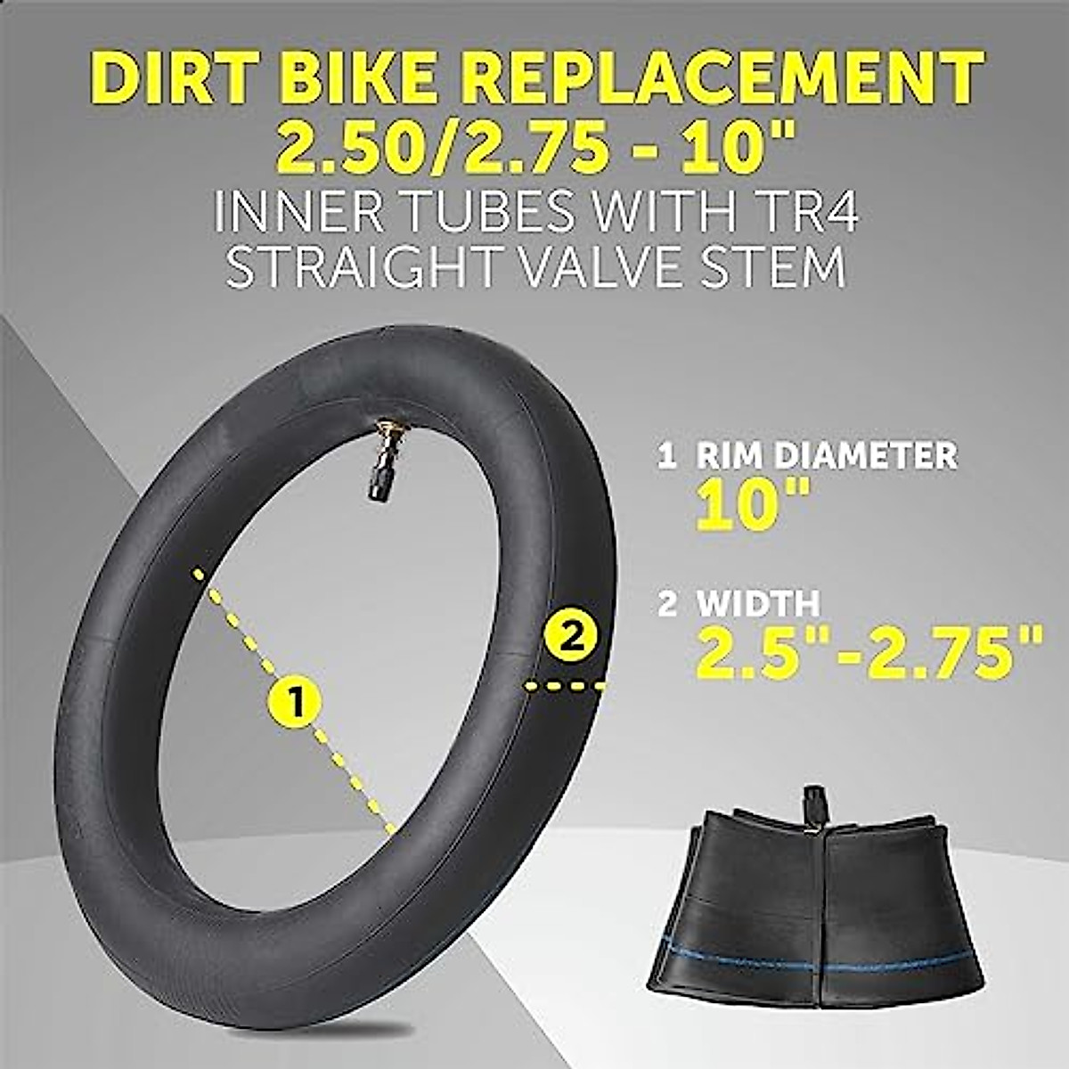 AR-PRO (2-Pack) 2.50/2.75-10 Dirt Bike Replacement Inner Tubes Heavy Duty|Compatible with Honda Crf50 /Xr50, Razor MX650 / MX500, Suzuki DRZ70 / JR50, Yamaha PW50