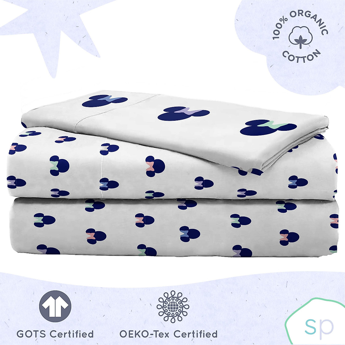 Saturday Park Disney Minnie Mouse Dreaming of Dots Twin Sheet Set - 3 Piece 100% Organic Cotton Sheets - GOTS & Oeko-TEX Certified (Disney Official)