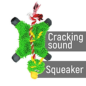 Large Dog Toys Set of 3 Plush Stuffingless Animals 24 Inches - Skunk/Wolf Squeaky Toys - Duck Squeaky w/ Crinkle Body and Rope for Tug. Rubber Ball for Aggressive Chewers Medium/Large Dogs + Carry Bag