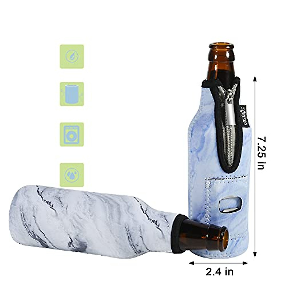 Cosmos 4 Pcs Beer Bottle Sleeves Neoprene Insulator Sleeves Bottle Jackets Sleeves Beverage Bottle Cooler with Built in Bottle Opener (Marble Pattern (4 Pcs))