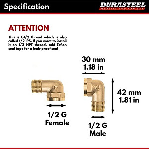 DuraSteel Wall Mount Faucet 90-Degree Elbow - Commercial Kitchen Faucet Space Saving Backsplash Kit - Heavy Duty 1/2" IPS Female x 1/2" IPS Male Brass Fitting, Pack of 2