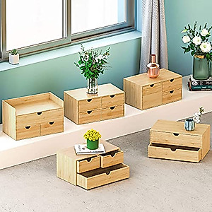 Wisuce 100% Original Bamboo Desk Organizer - Mini Bamboo Desk Drawer Tabletop Storage Organization Box for Office Home Toiletries Supplies, No Assembly Required (4 Drawer)