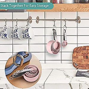 8 Pieces Measuring Cups and Spoons Set / Nesting Measuring Cups with Stainless Steel Handle / for Dry and Liquid Ingredient (Light pink)