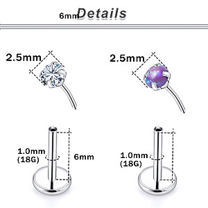 Oicctyzio 18g Threadless Push In Earrings Nose Rings Studs for Women Men Hypoallergenic Surgical Steel Flat Back Cartilage Earring Tragus Helix Lip Labret Medusa Piercing Jewelry