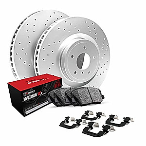 R1 Concepts Front Brakes and Rotors Kit |Front Brake Pads| Brake Rotors and Pads| Optimum OEp Brake Pads and Rotors| Hardware Kit|fits 2019-2022 Genesis G70
