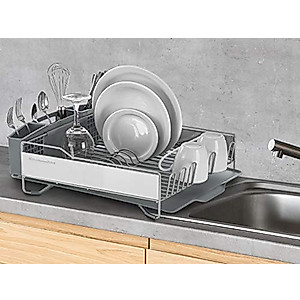 KitchenAid Full Size Dish Rack, Light Grey & OXO Good Grips SimplyTear Paper Towel Holder - Stainless Steel