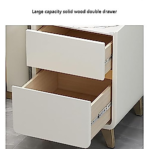 Narrow Bedside Table Modern Nightstand W/ 2 Wooden Drawer Solid Wood and Leather End Table Side Table Modern Bedside Cabinet for Apartment