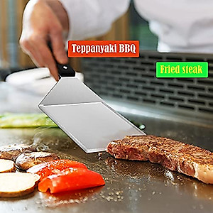 Metal Spatula Set of 2, HaSteeL Stainless Steel Large Griddle Spatulas with ABS Handle, Heavy Duty Hamburger Turner Pancake Flipper Great for Teppanyaki Flat Top BBQ Cooking, Dishwasher Safe & 2 Hooks