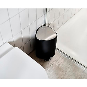 Joseph Joseph EasyStore Stainless Steel 5 Liter/1.3 Gallon Pedal Trash Can with Bin Liner Storage, Soft-Close Lid, Removable Inner Bucket, for Bathroom, Bedroom, Office, Matt Black