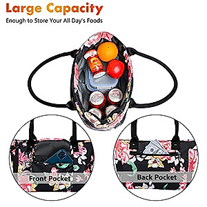 BesyPro Insulated Lunch Tote Bag for Women Reusable Lunch Box Large Cooler Bags for Adults Office Work School Picnic Beach Flower