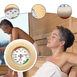 Sauna Thermometer Wood Room Thermometer Indoor, 2-in-1 Thermometer and Hygrometer, Round Indoor Thermometer with Precision Scale Sauna Accessories for Steam Room Sauna Room, Indoor Thermometer