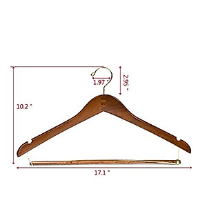 10 Quality Hangers Curved Wooden Hangers Beautiful Sturdy Suit Coat Hangers with Locking Bar Gold Hooks Walnut Finish (10)