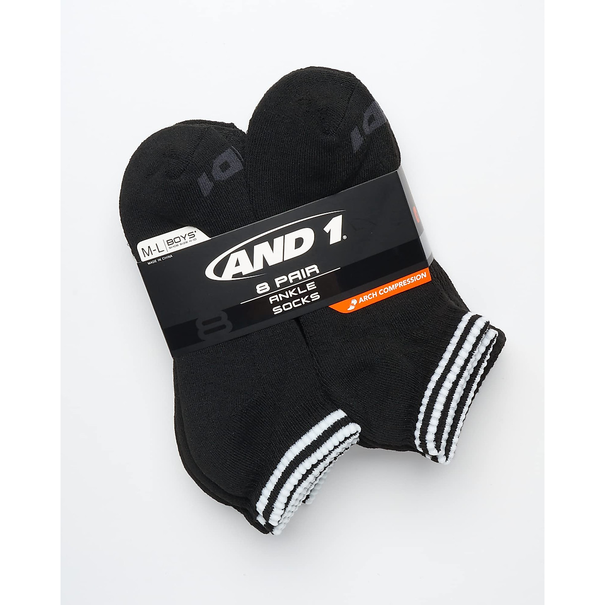 AND1 Boys' Socks - Athletic Cushion Quarter Cut Socks (8 Pack), Size Small-Medium, Solid Black