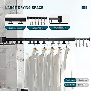 Augot Clothes Drying Rack, Tri-Fold Laundry Drying Rack Wall Mount, Retractable Clothes Hanger Rack Space-Saver, Collapsible Laundry Drying Rack for Laundry, Balcony, Bedroom-User Friendly & Durable