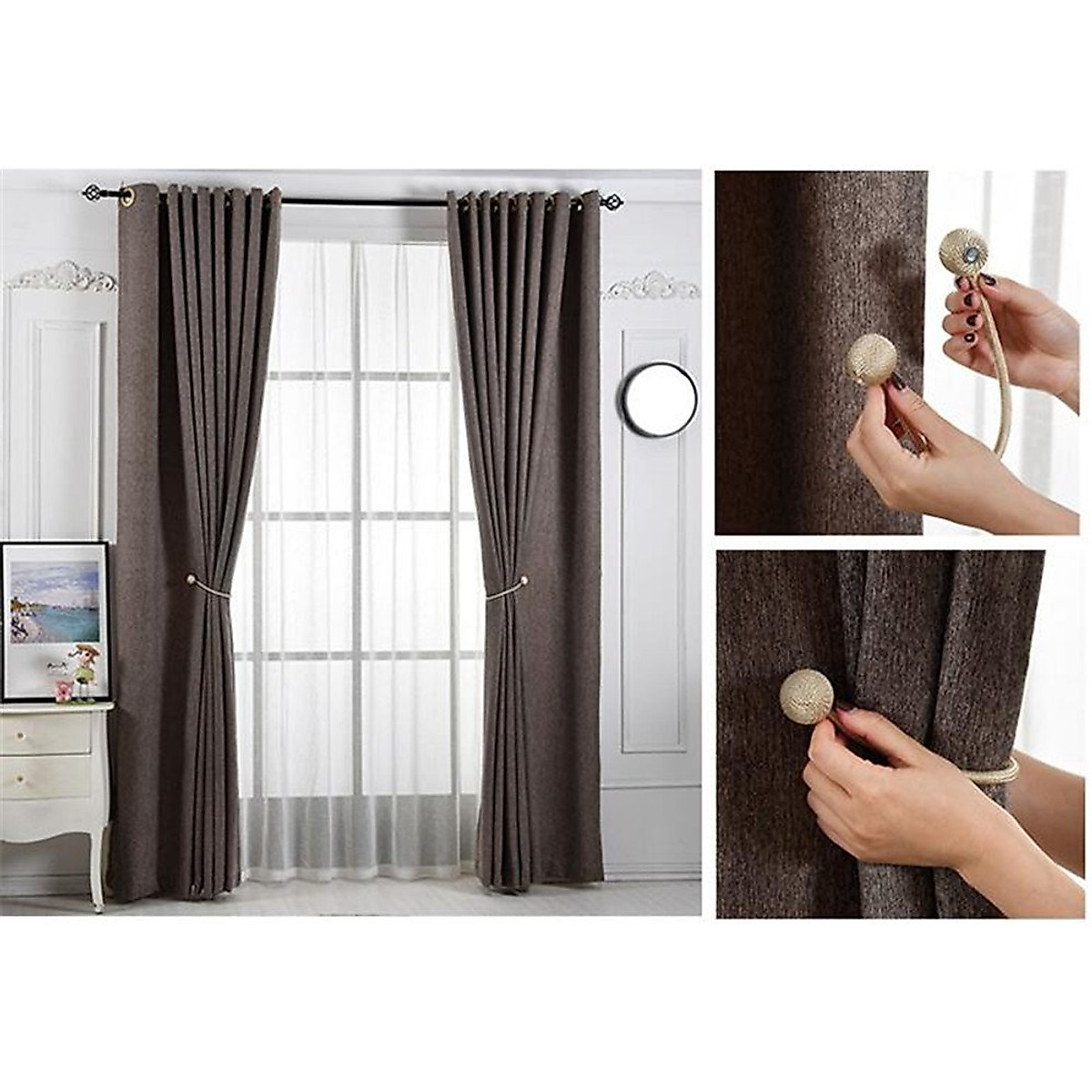 IHClink Window Curtain Tiebacks Clips VS Strong Magnetic Tie Band Home Office Decorative Drapes Weave Holdbacks Holders European Style 1 Pair