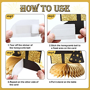 Happy New Year Honeycomb Centerpieces Decorations Pack of 12 3D Happy New Year Decorations 2024 for Happy New Year Theme Table Toppers New Year Eve Party Supplies 2024