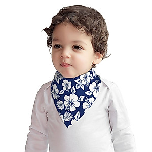 Augenstern Cotton Baby Bibs Blue Navy Hibiscus Pattern Baby Bandana Drool Bibs Teething Food Bib