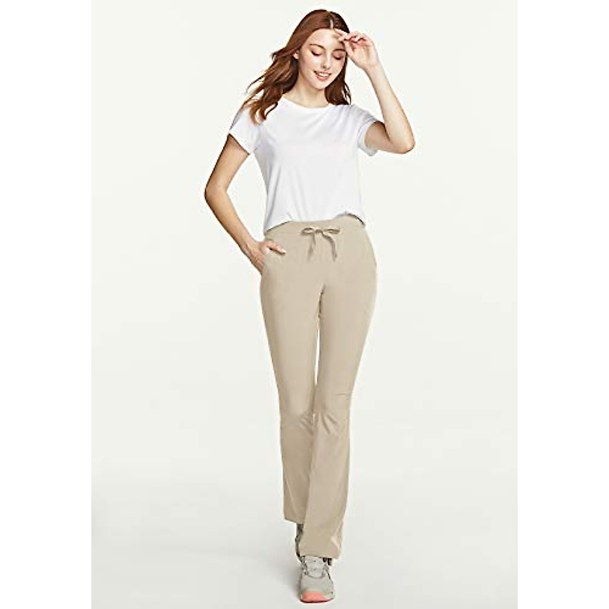 CQR Women's Hiking Pants, Lightweight UPF 50+ Sun Protective Outdoor Pants, Quick Dry Stretch Camping Work Pants, Boot Cut Beige, 6