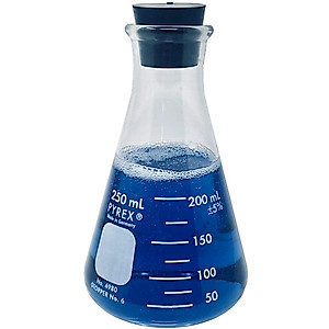 Corning Pyrex #4980-PACK(RS), Narrow Mouth Erlenmeyer Flask Set with Rubber Stoppers, 5 Sizes - 50, 125, 250, 500, 1000ml