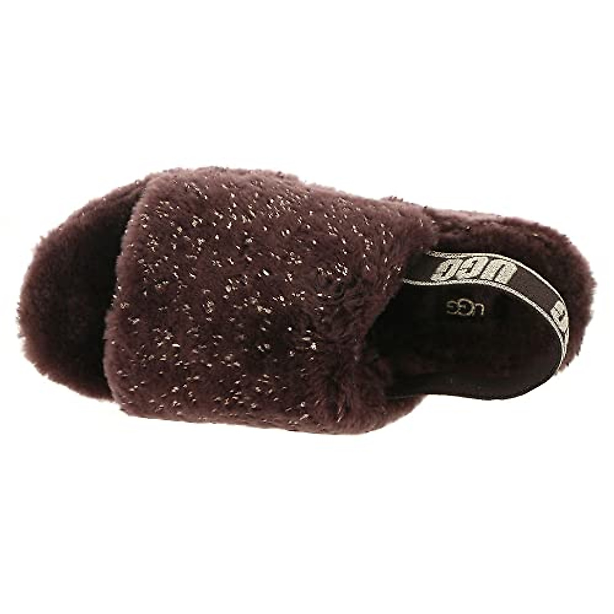 UGG Women's Fluff Yeah Metallic Sparkle Slipper, BURNT CEDAR, 5