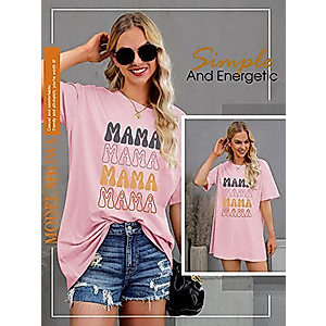 SLEITY Womens Mama Shirt Oversized Graphic Tees for Women Loose Fit Summer Blouses Casual Mom Tops